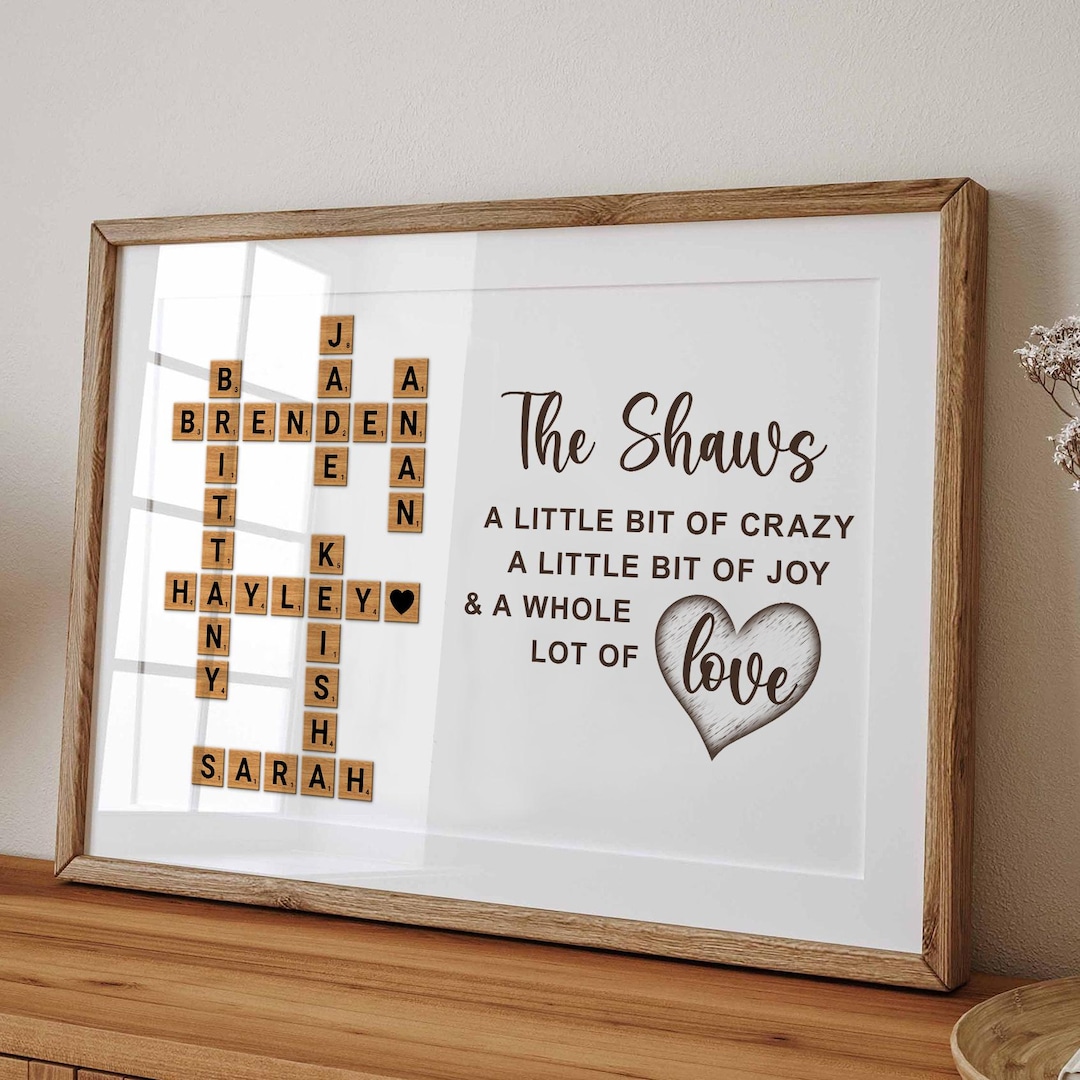 Personalized Crossword Scrabble Family Names Sign Print Poster; Custom ...