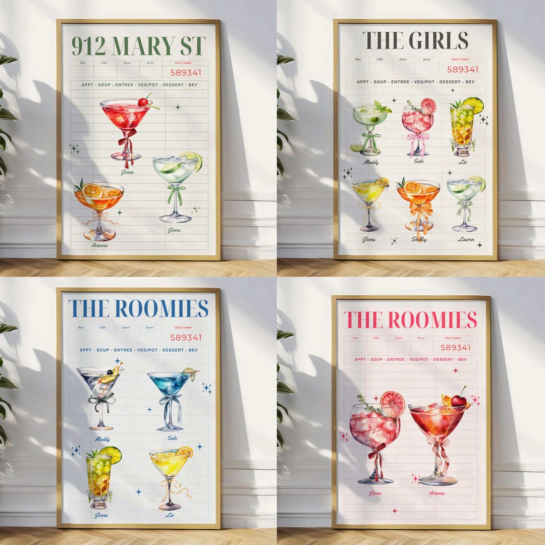Custom Cocktail Drinks Print Poster, Personalized Roommates Gift Idea ...