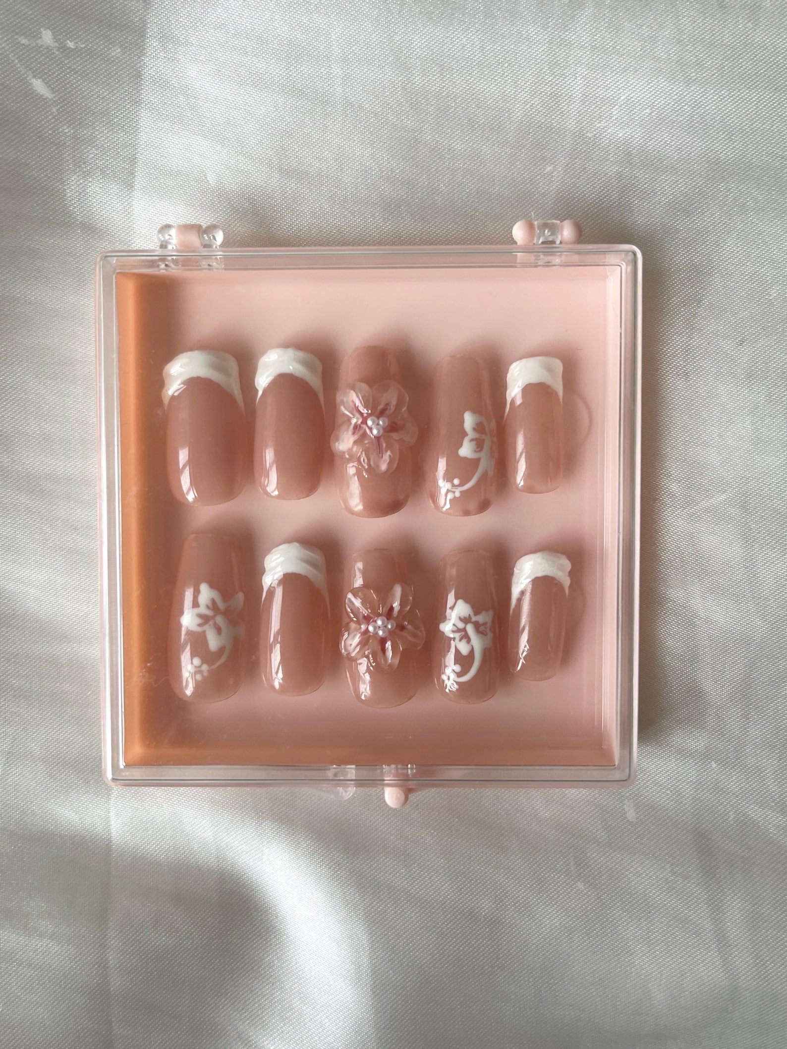 3d Flower French Tip Press-ons Nails - Etsy