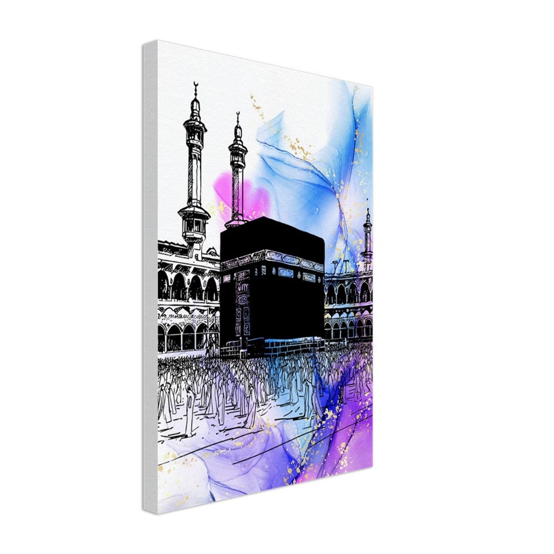 Mixed Media Painted Print of Kaaba on Canvas - Etsy