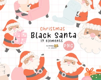 Black Santa Clipart: Retro Kawaii Christmas PNG EPS - Etsy
