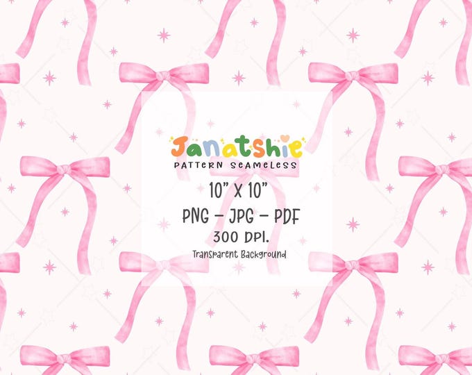 Pink Coquette Bow Seamless Pattern: Retro Digital Paper (PNG, PDF, JPG ...