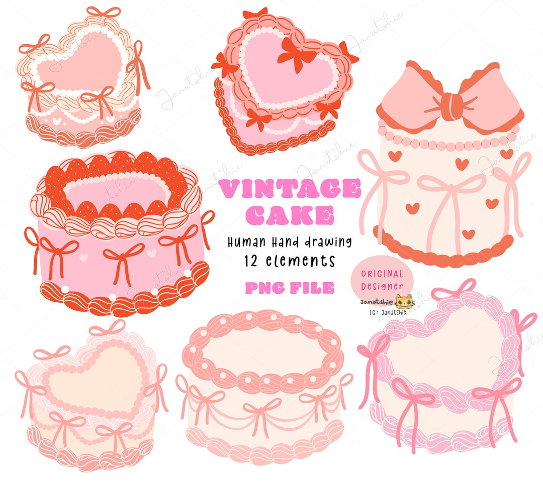 Vintage Heart Cake Png, Retro Cake Png, Coquette Cake Clipart, Wedding ...