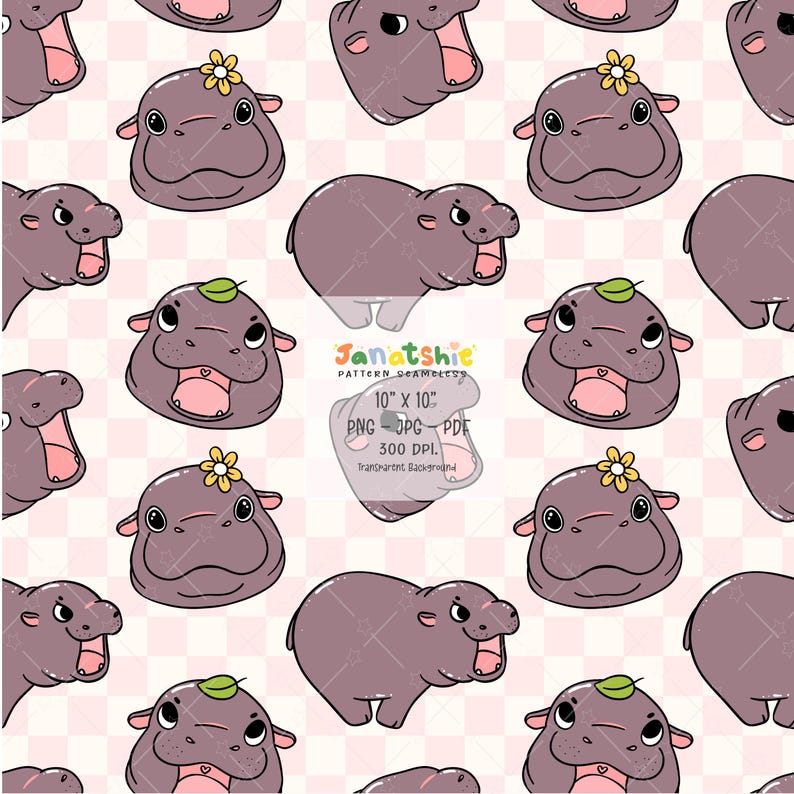 Baby Pygmy Hippo Seamless Pattern Baby Pygmy Hippo Repeat Background ...