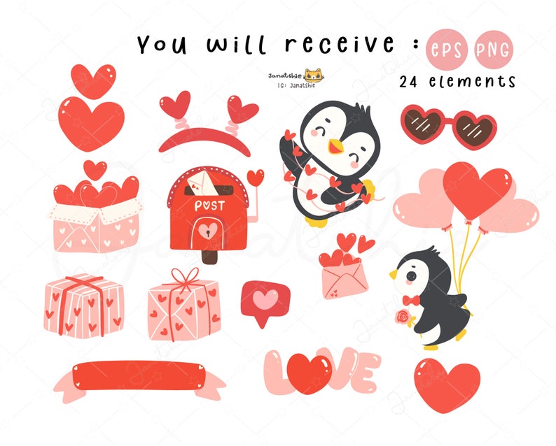 Valentine Penguin Clipart Set, Hand-drawn Love PNG EPS - Etsy
