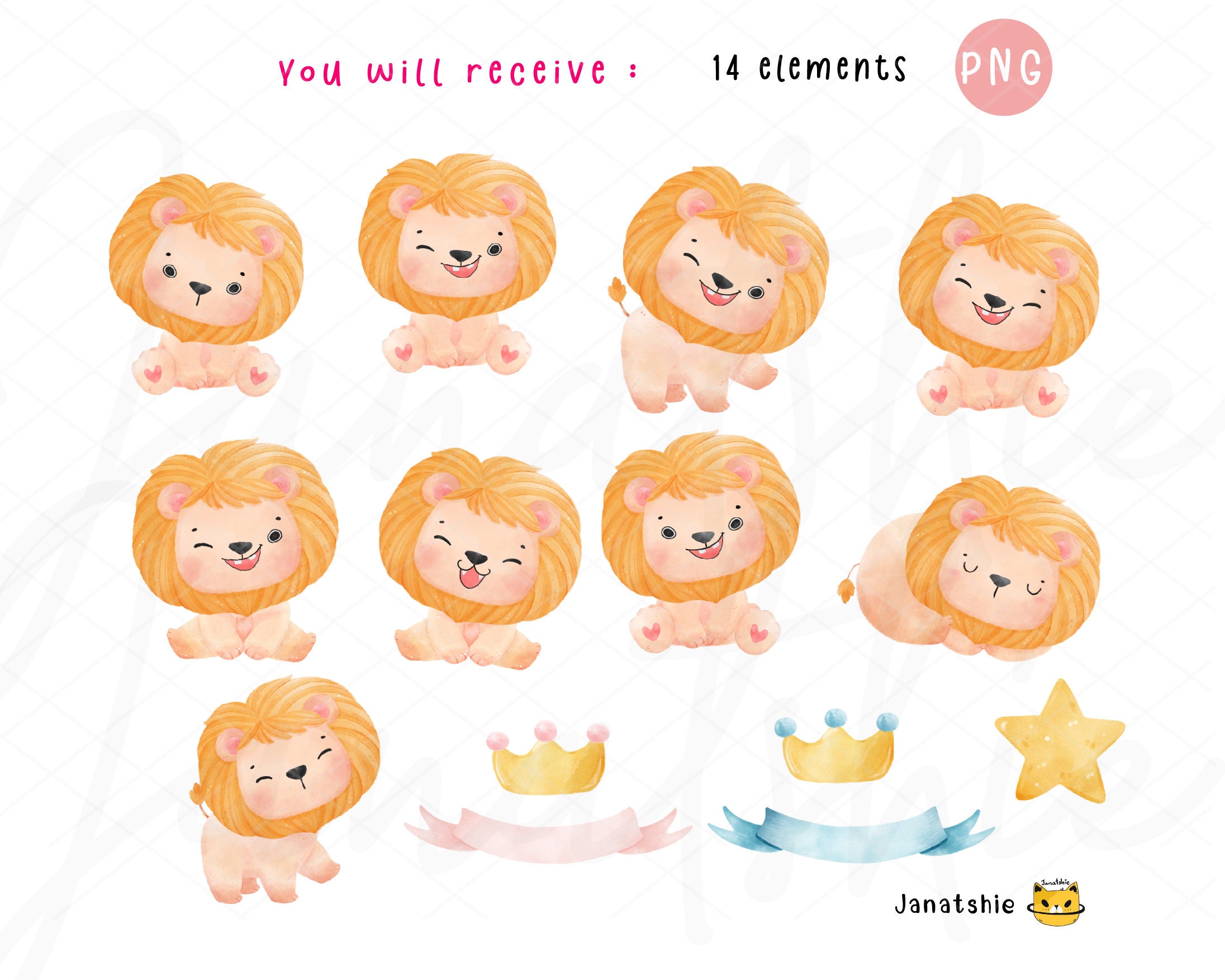 Cute Baby Lion Watercolor PNG Clipart Set Adorable Child Like - Etsy