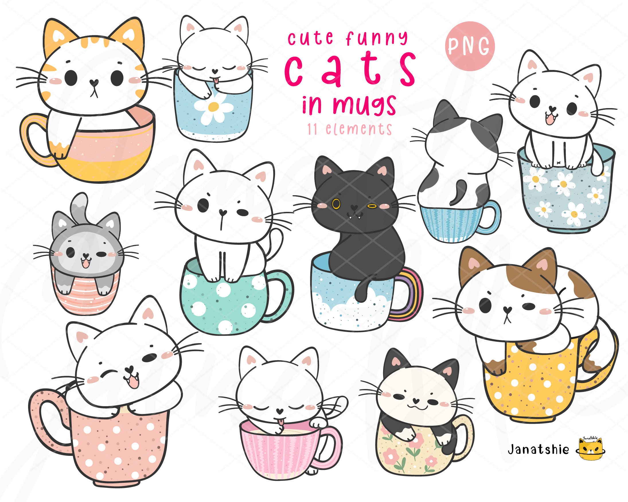 Cat Lover Clip Art Set. Cute Funny Cat in Ceramic Mug Clipart - Etsy