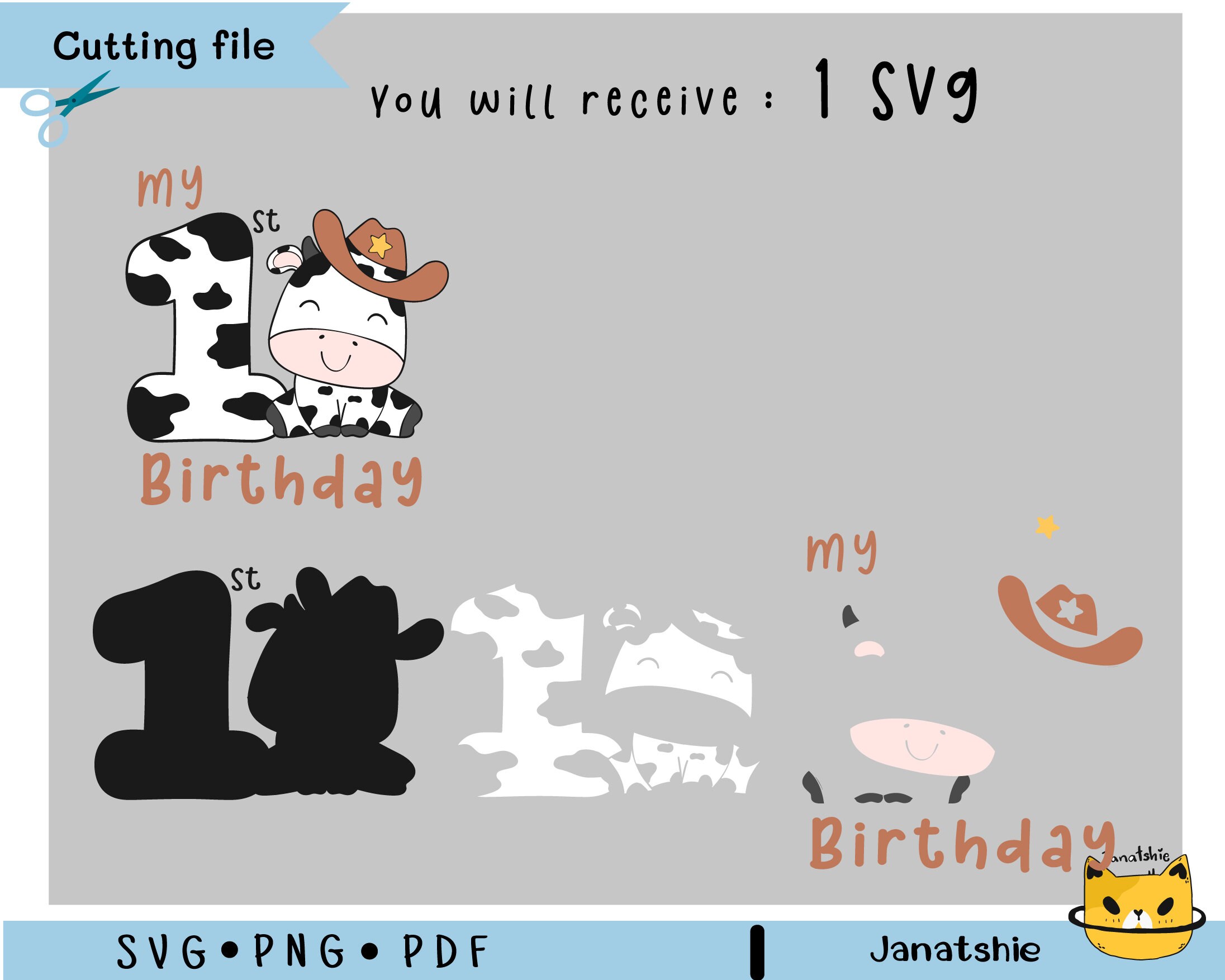 Cute Baby Cow First Birthday SVG Birthday Cow One Birthday - Etsy