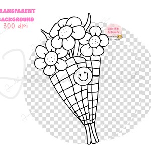 Groovy Retro Flower Power SVG Outline Coloring Images PNG Hippie Spring ...