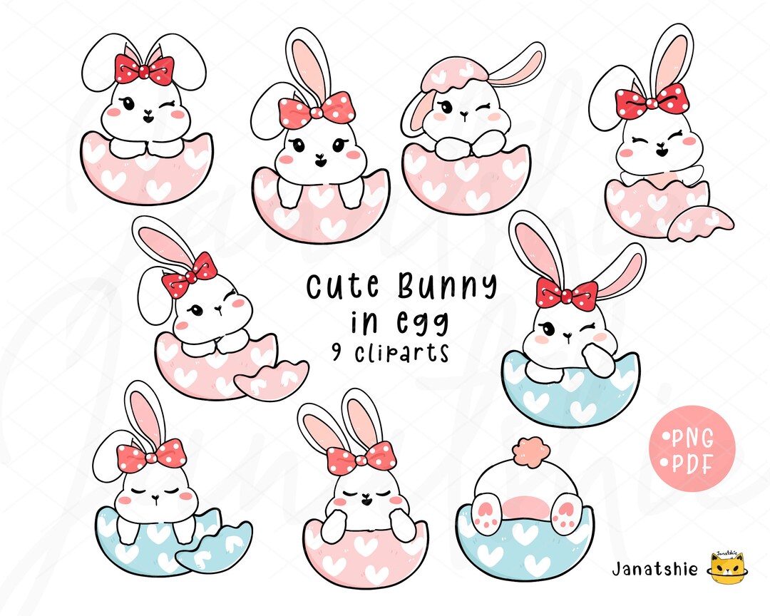 Cute Baby Bunny Clipart Set Cute Easter Bunny Clip Art - Etsy