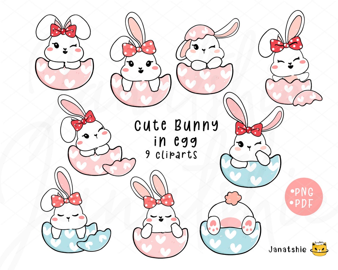 Cute Baby Bunny Clipart Set Cute Easter Bunny Clip Art - Etsy