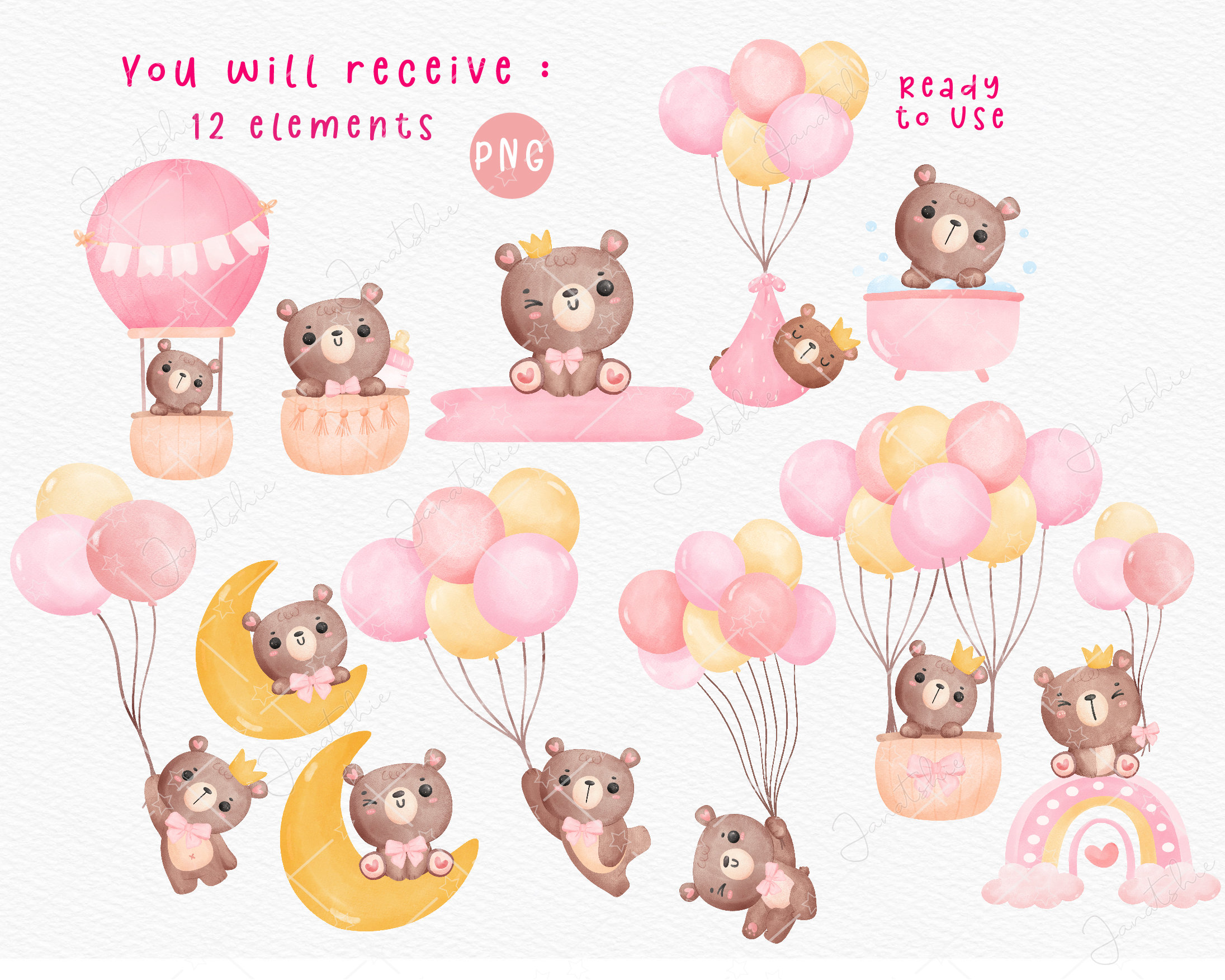 Teddy Bear Baby Shower Clipart Cute Baby Bear With Balloons - Etsy