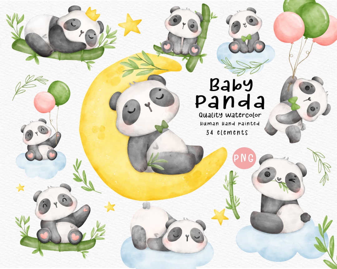 Watercolor Panda Bear Clipart Set: Baby Shower Nursery Illustrations ...
