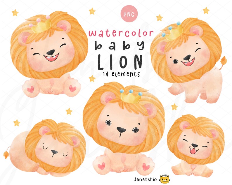 Lindo bebé león acuarela clipart PNG adorable león poses - Etsy México