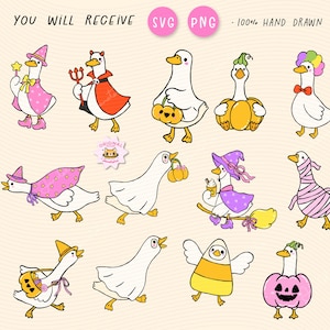 Halloween Goose Clipart Set: Spooky Silly Goose Cartoon Hand Drawn (SVG ...