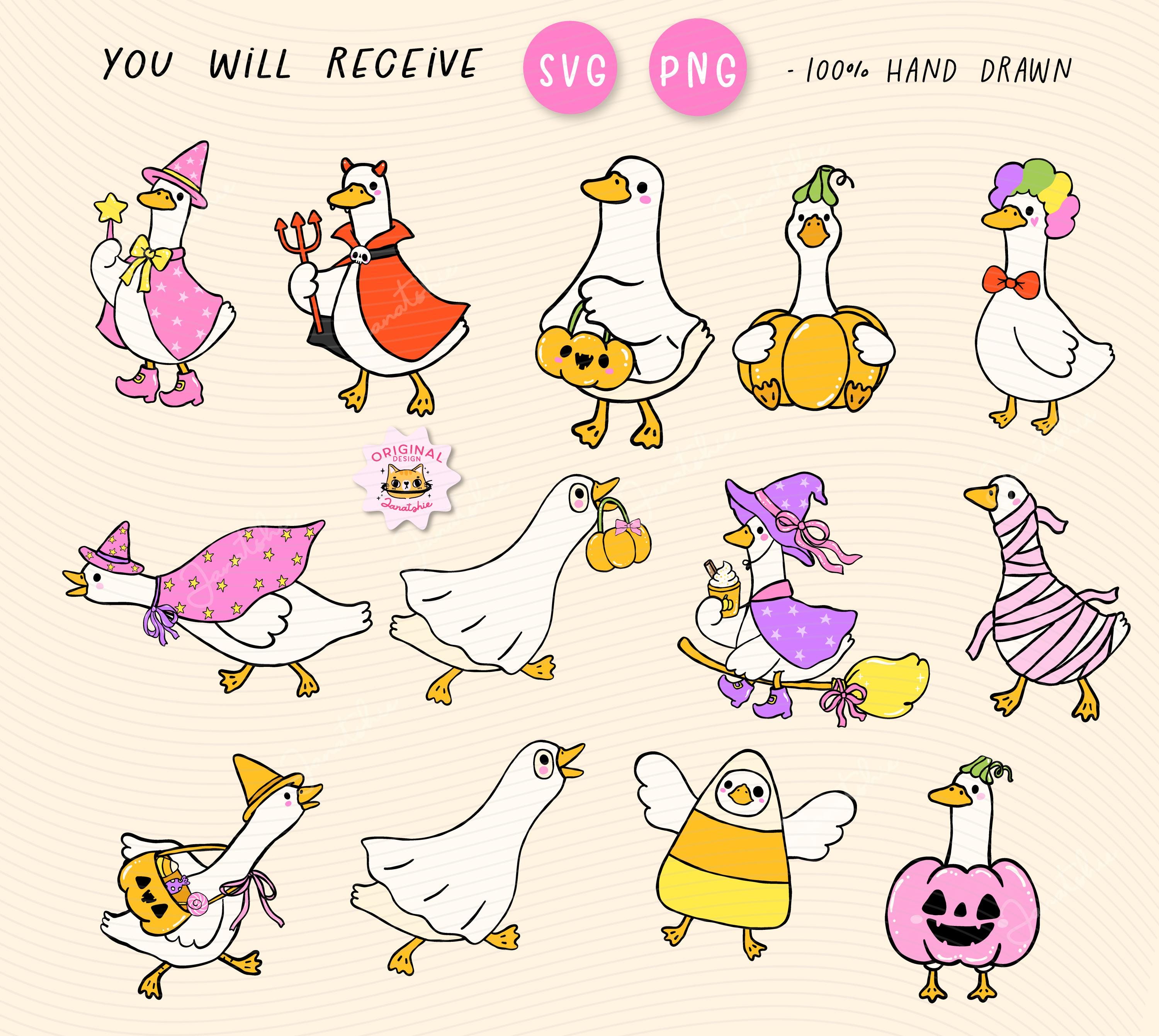 Halloween Goose Clipart Set: Spooky Silly Goose Cartoon Hand Drawn (SVG ...