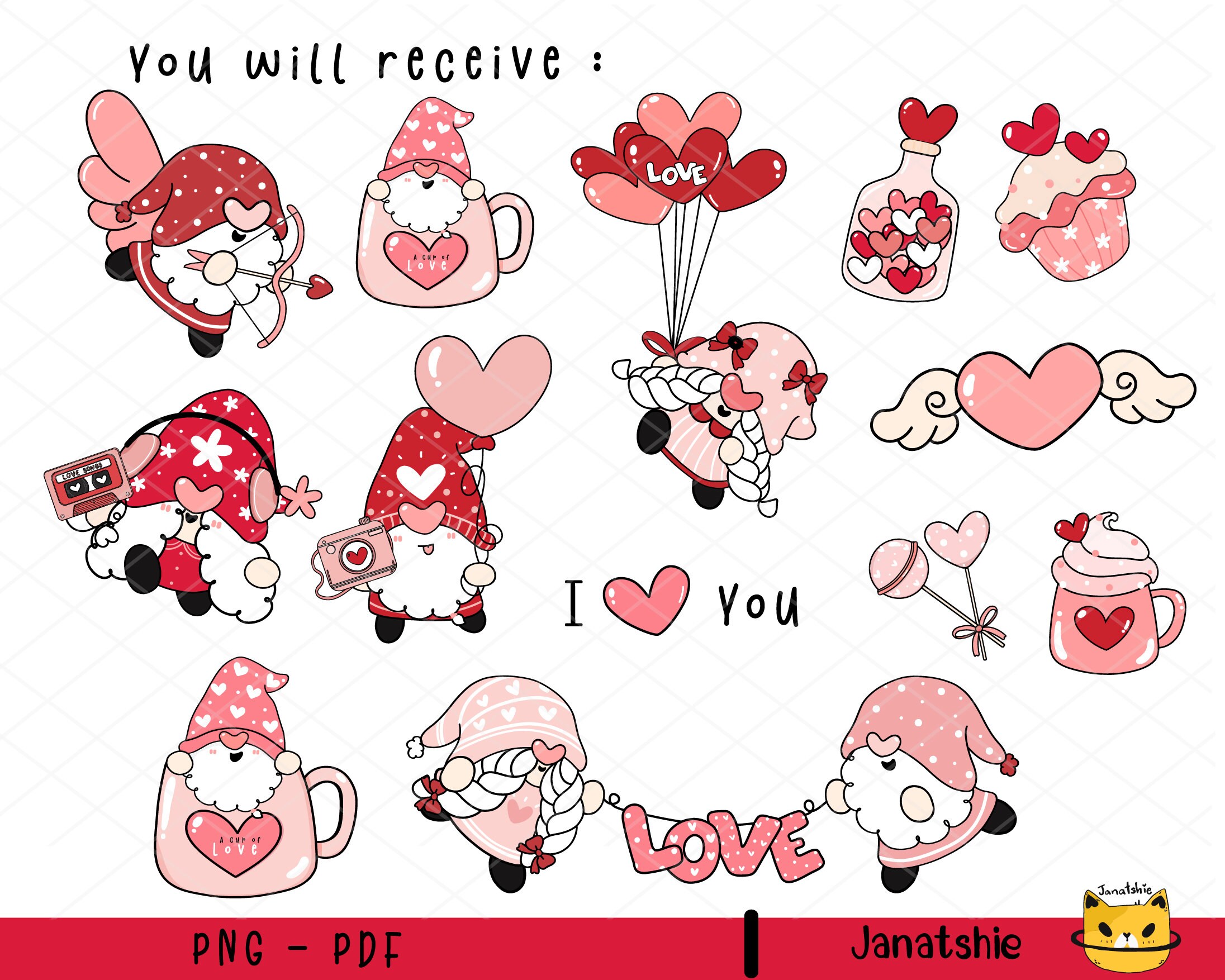 Red Valentine Gnome Clipart Collection Romantic Love Gnome Clip Art Set ...