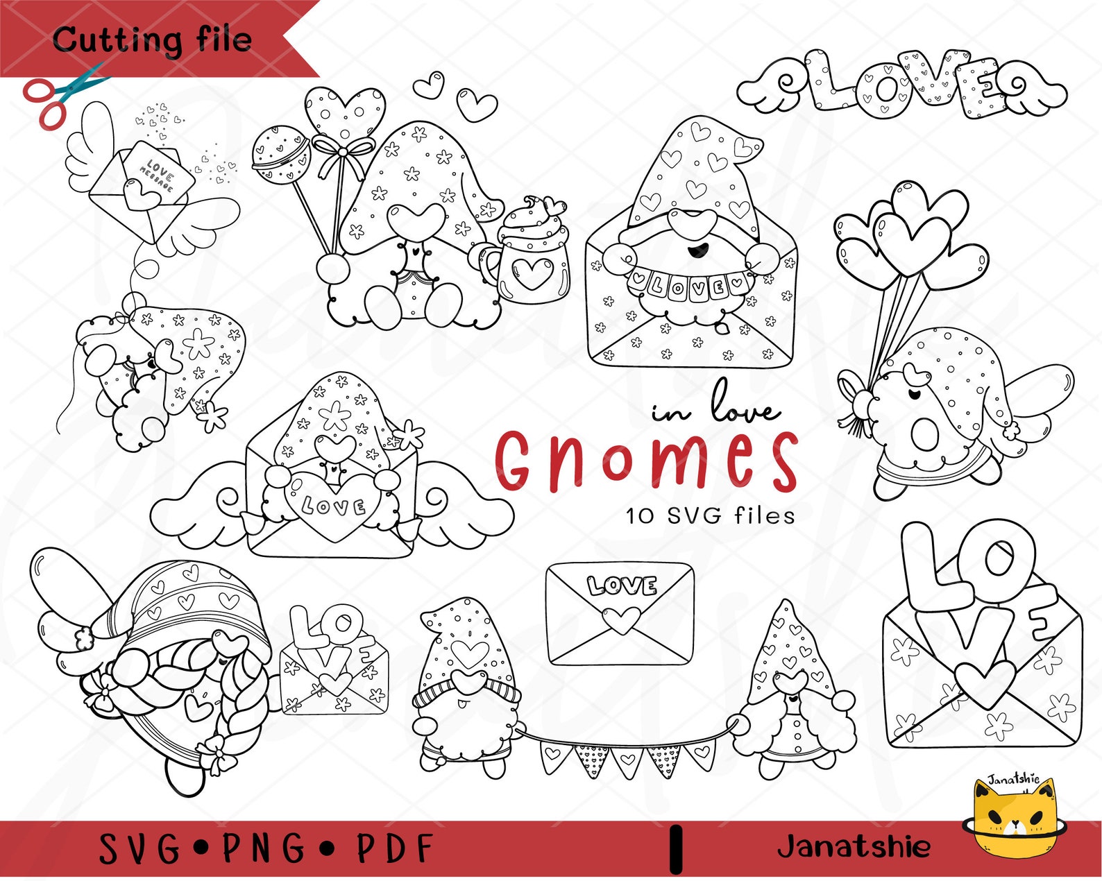 Valentine Gnome Clipart Digital Stamp Gnome Outline Clip Art - Etsy