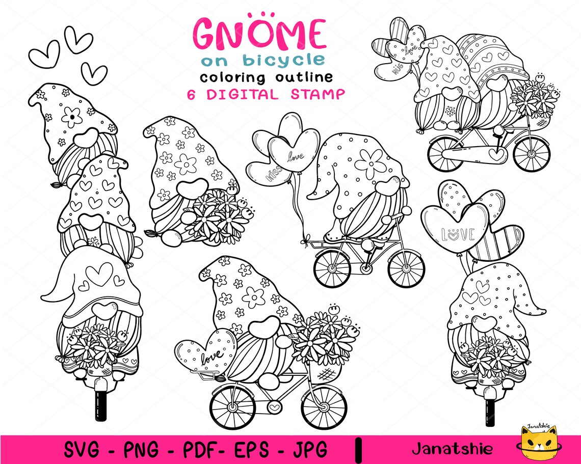 Valentine Gnome Clipart Digital Stamp Gnome Outline Clip Art - Etsy