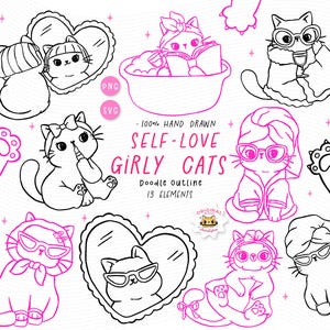 Clipart de contorno de chica gata retro: Amor propio femenino PNG SVG ...