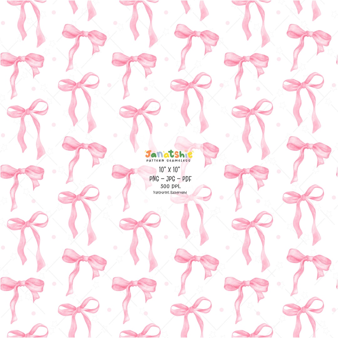 Watercolor Coquette Ribbon Bow Pattern Seamless Cute Preppy Pink Bow ...