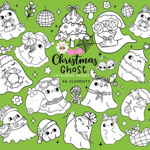 Christmas Ghost Colouring Image Clipart Groovy Retro Halloween ...