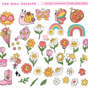 Groovy Retro Flower Power SVG Hippie Spring Clipart PNG Flower ...