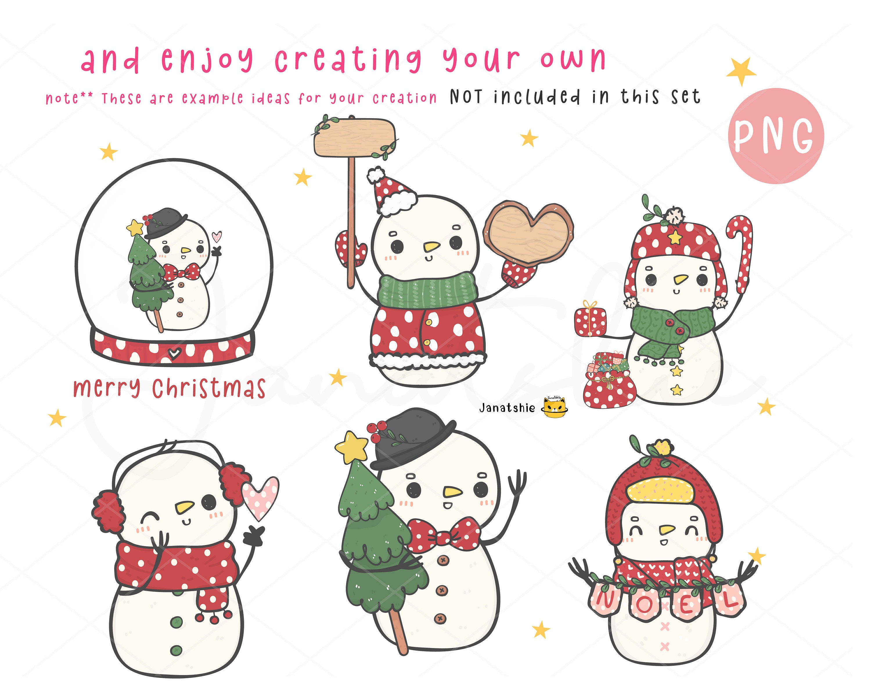 Christmas Snowman Png Cute Snowman Clipart Set (Download Now) - Etsy