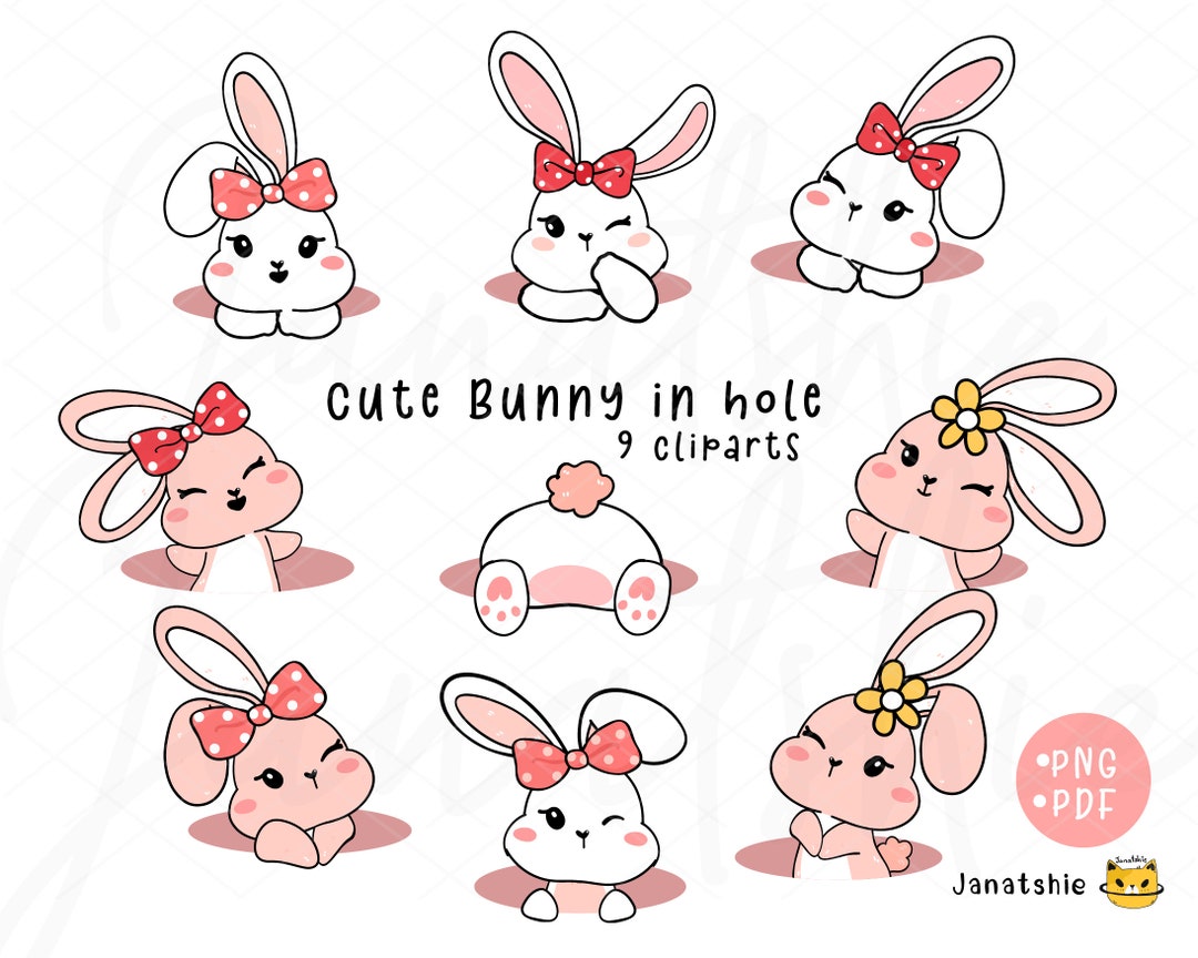 Cute Kawaii Baby Bunny Clipart Rabbit in Hole PNG Easter - Etsy