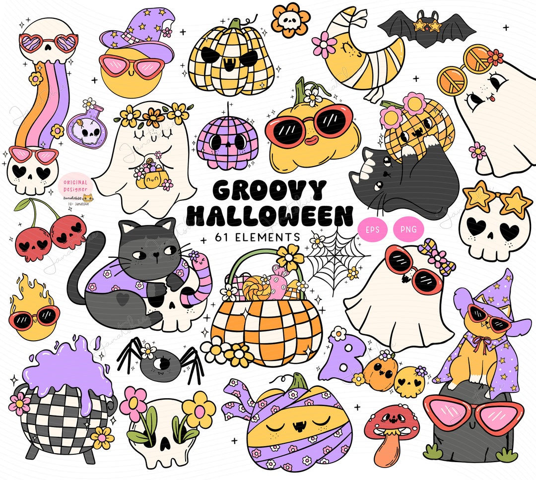 Groovy Halloween Clipart Set: Retro 70s Disco Doodles (PNG, EPS) - Etsy