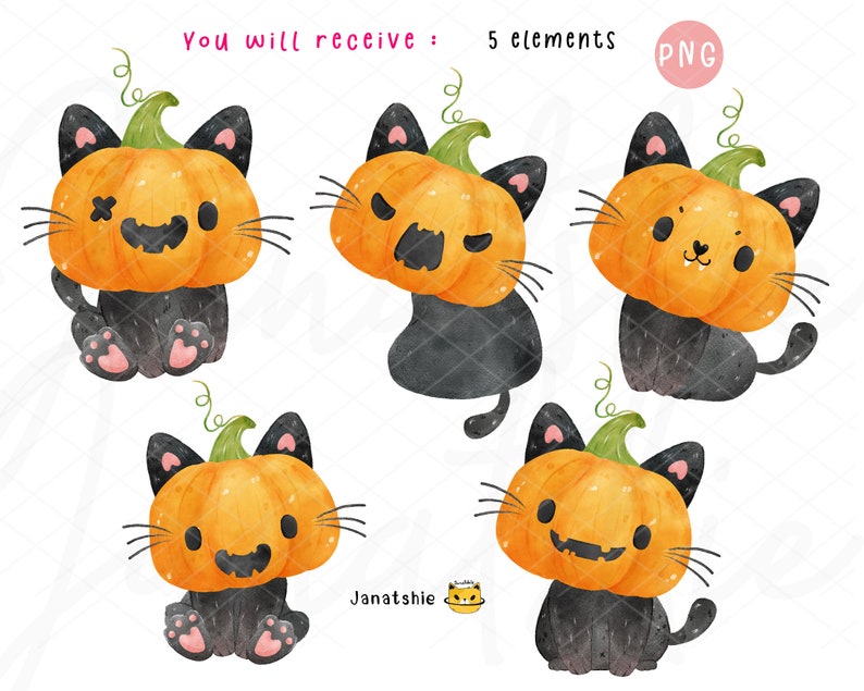 Halloween Cat PNG Kawaii Jack O' Lantern Pumpkin Head Cat - Etsy