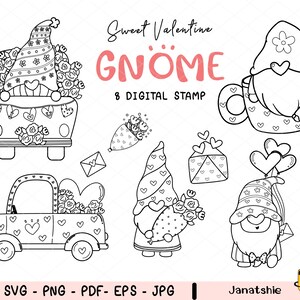 Valentine Gnome Clipart, Digital Stamp Gnome Outline Clip Art, Gnome ...
