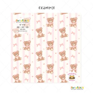 Coquette Teddy Bear Pattern: Vintage Bow Digital Paper (PNG, JPG, PDF ...