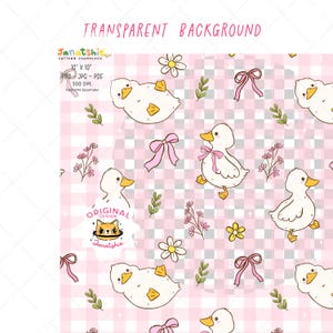 Cute Spring Duck Pink Gingham Seamless Pattern, Coquette Duck With Bow ...