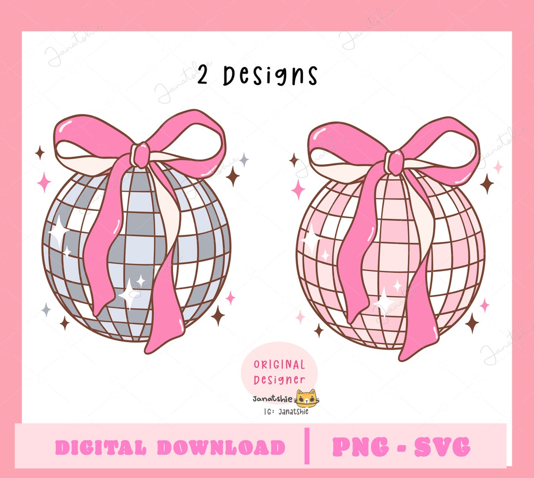 Disco Ball Svg, Coquette Disco Ball Png, Pink Disco Ball With Bow ...