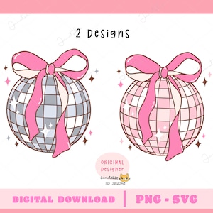 Coquette Pink Disco Ball With Bow SVG PNG: 70s Retro Y2K Art (digital ...