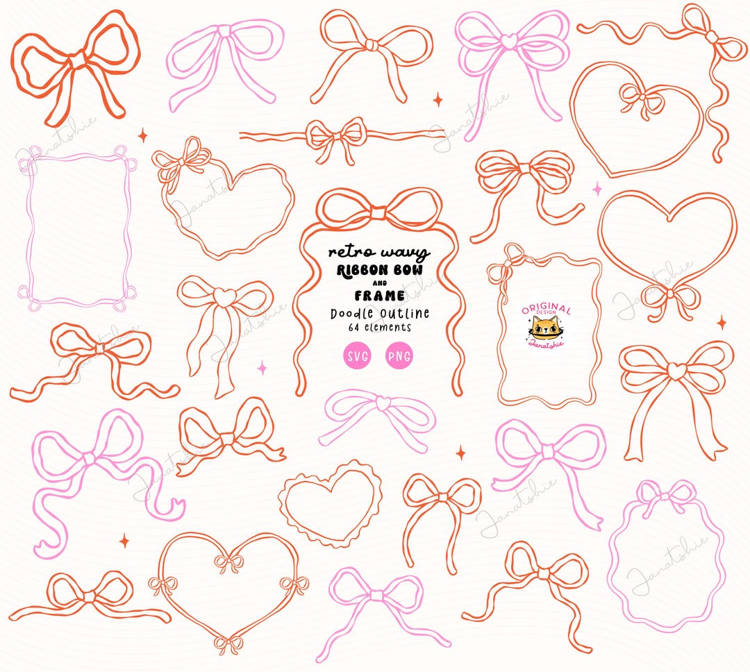 Retro Wavy Bows Outline, Frames & Border Clipart Whimsical Squiggle ...