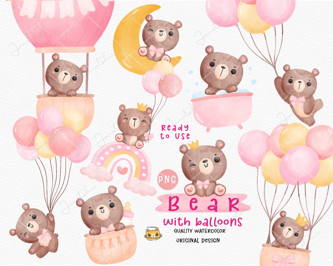 Teddy Bear Baby Shower Clipart Cute Baby Bear With Balloons - Etsy