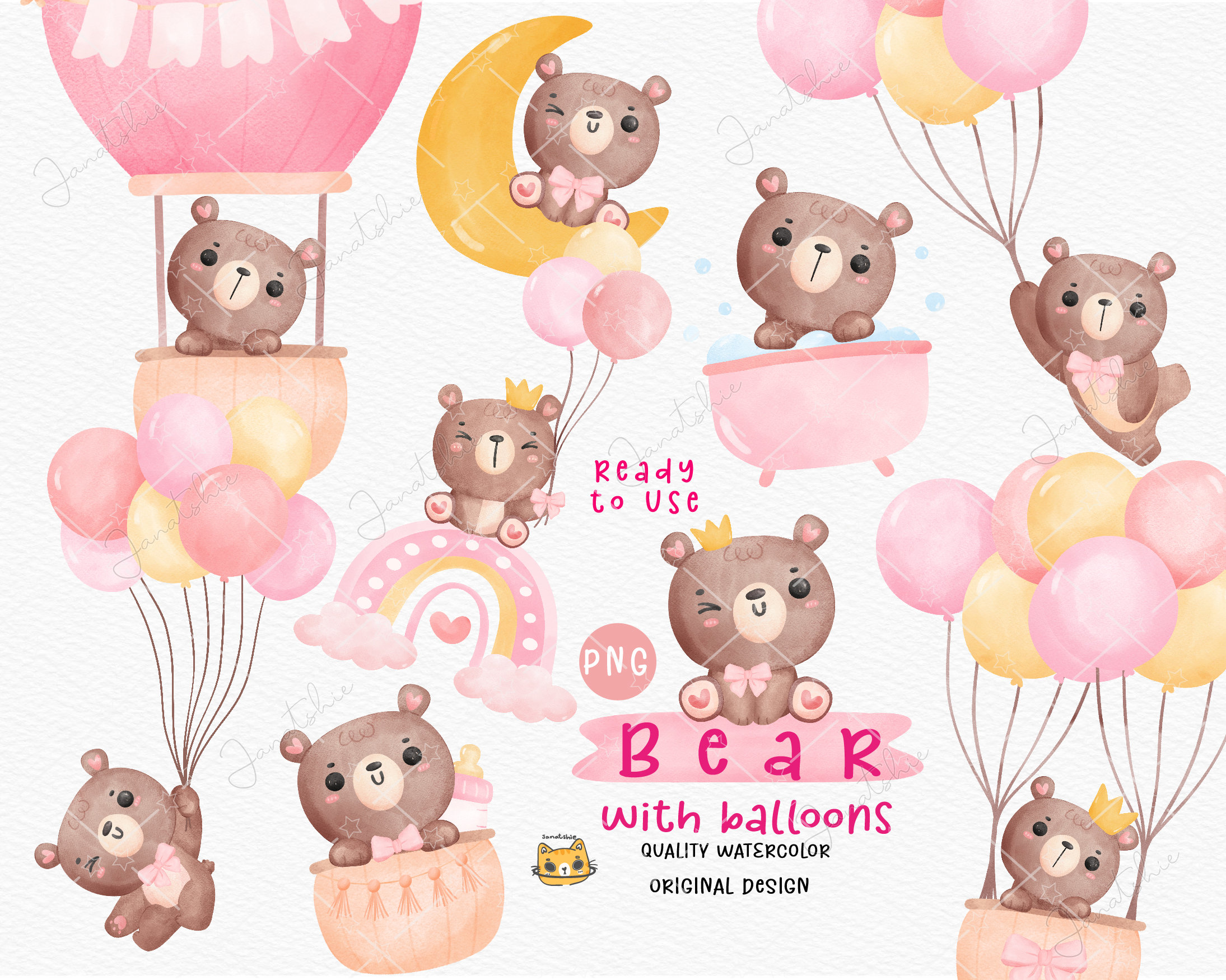 Teddy Bear Baby Shower Clipart Cute Baby Bear With Balloons - Etsy
