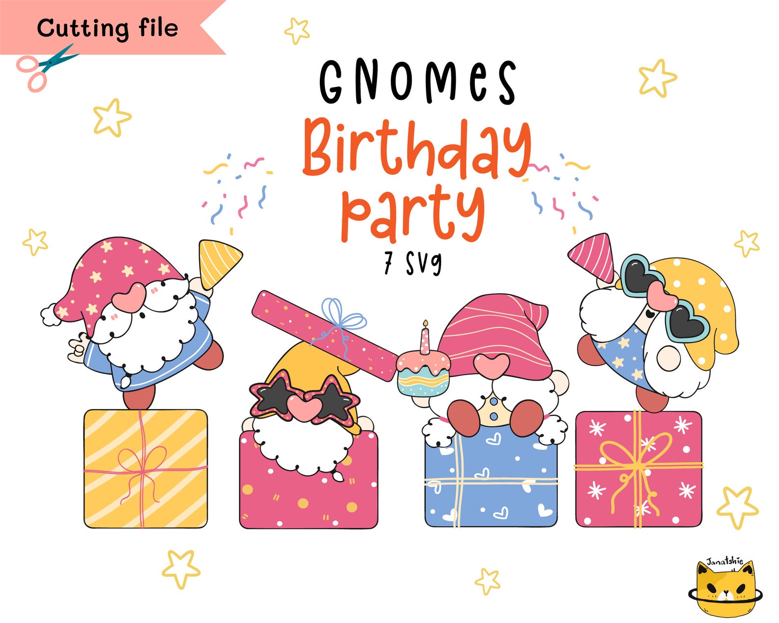 Happy Birthday Gnome Svg Clipart Set Colorful Nordic Gnome Birthday ...