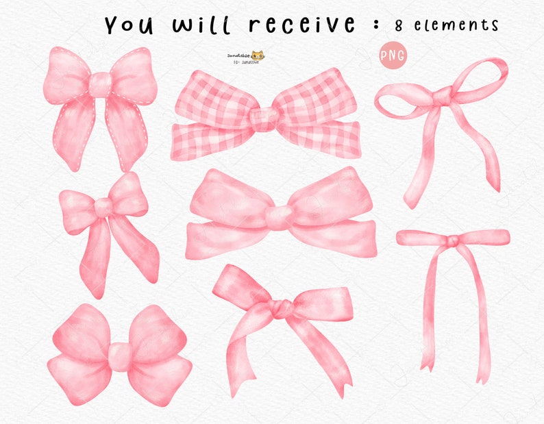 Pink Coquette Ribbon Bow Watercolor PNG Set Elegant and Charming ...