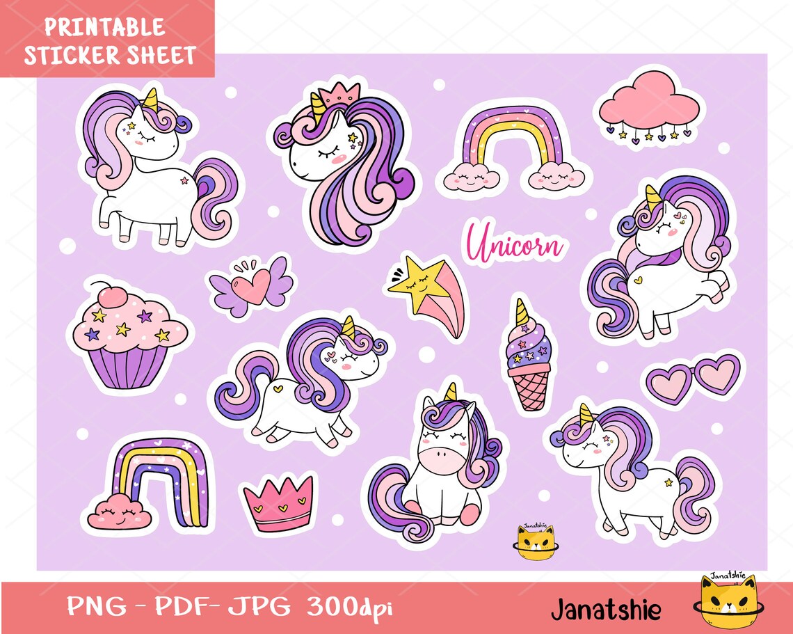 Magical Unicorn Sticker Printable PNG Printable Sticker | Etsy