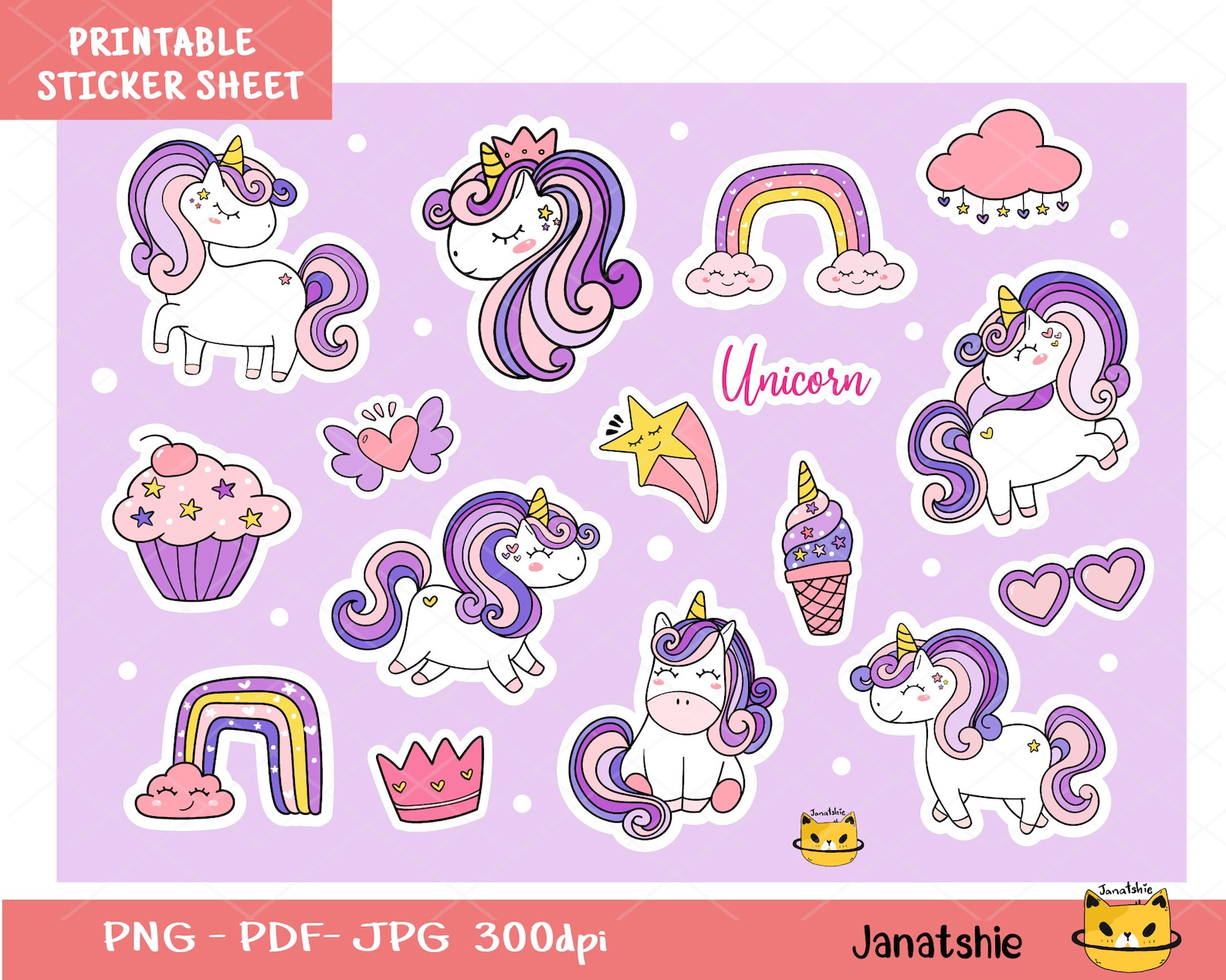 Magical Unicorn Sticker Printable PNG Printable Sticker | Etsy