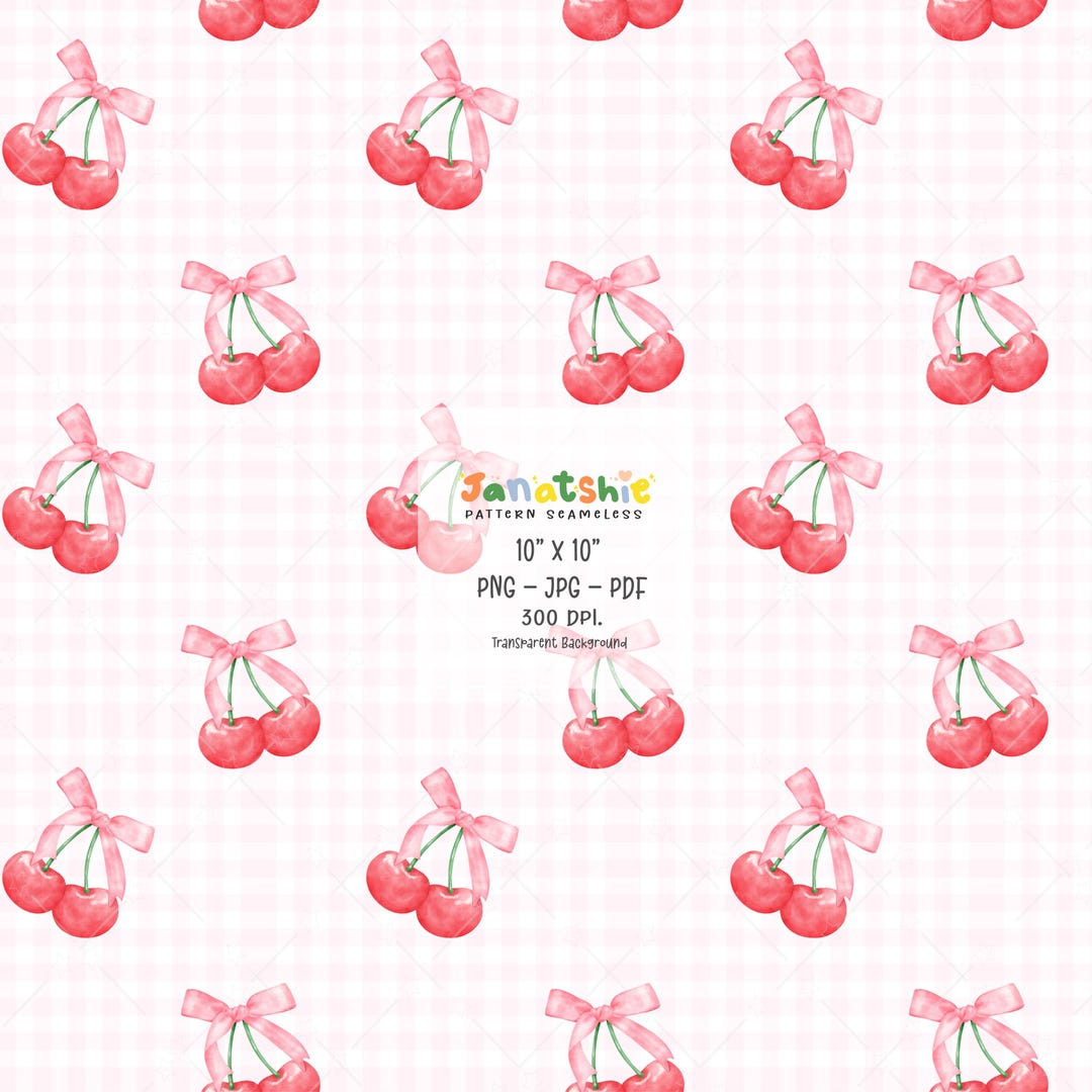 Coquette Pattern Seamless Watercolor, Cute Preppy Cherries With Bow ...