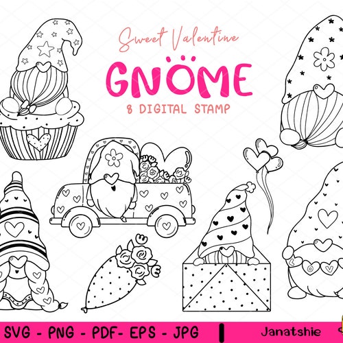Valentine Gnome Clipart Digital Stamp Gnome Outline Clip Art - Etsy