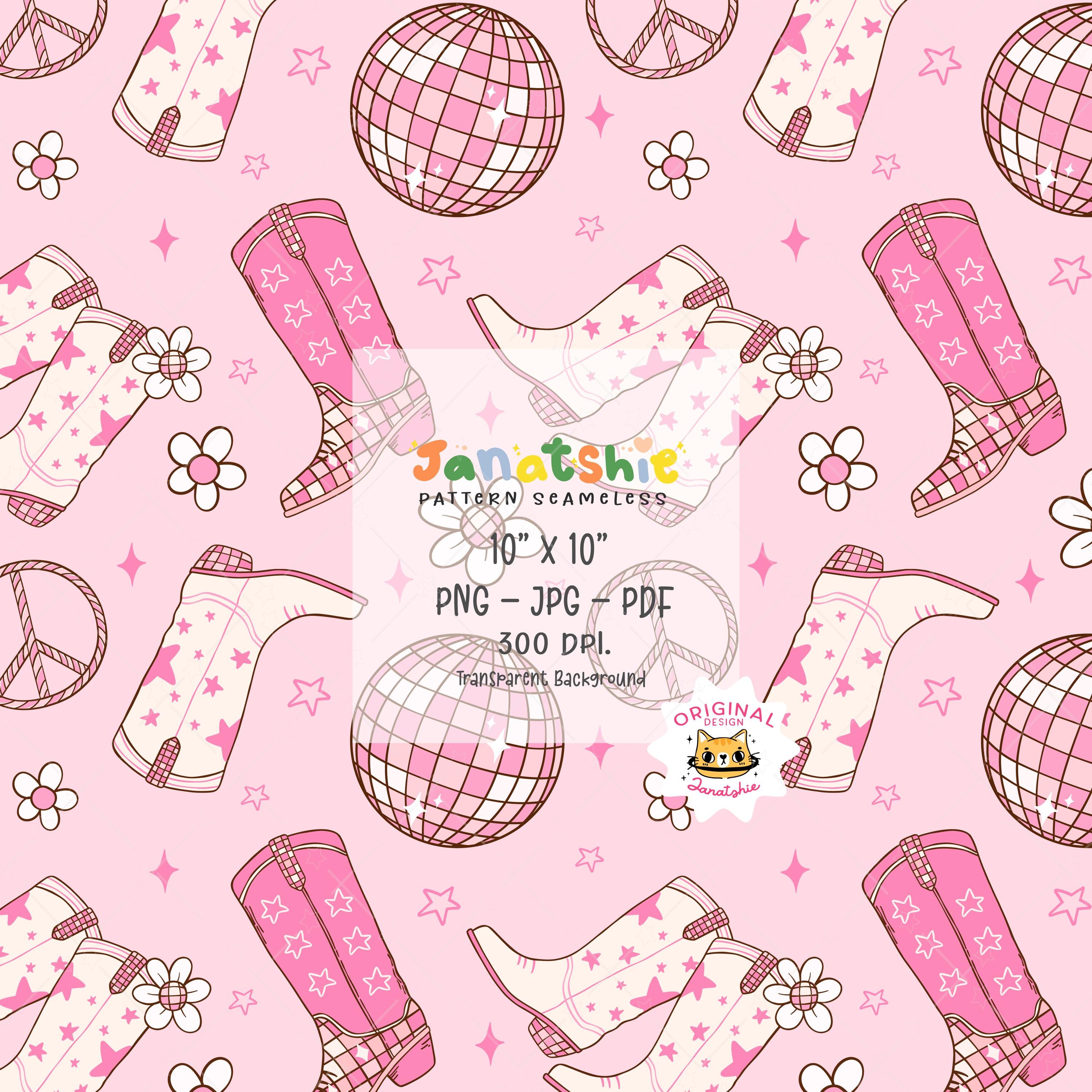 Groovy Disco Cowgirl Seamless Pattern: Western Digital Paper (PNG, JPG ...