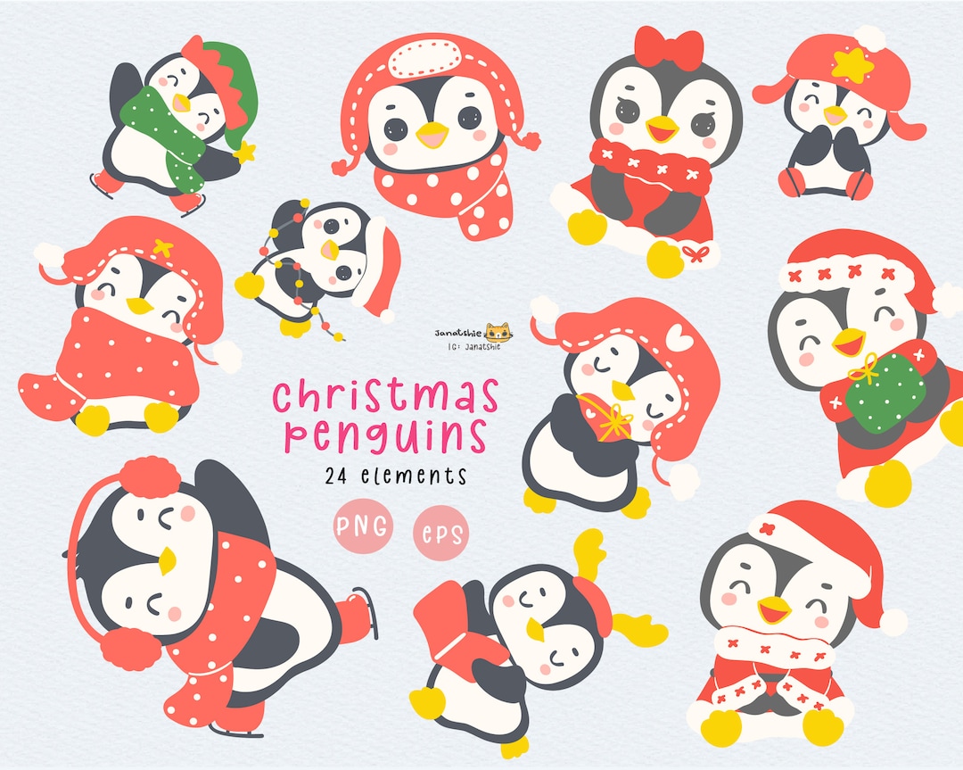 Christmas Penguin Clipart Set, Winter Baby Penguin PNG Set, Kid Animal ...