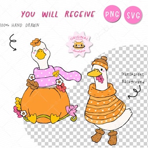 Fall Silly Goose Clipart Set | Hand-drawn Cozy Autumn Doodles (SVG, PNG ...