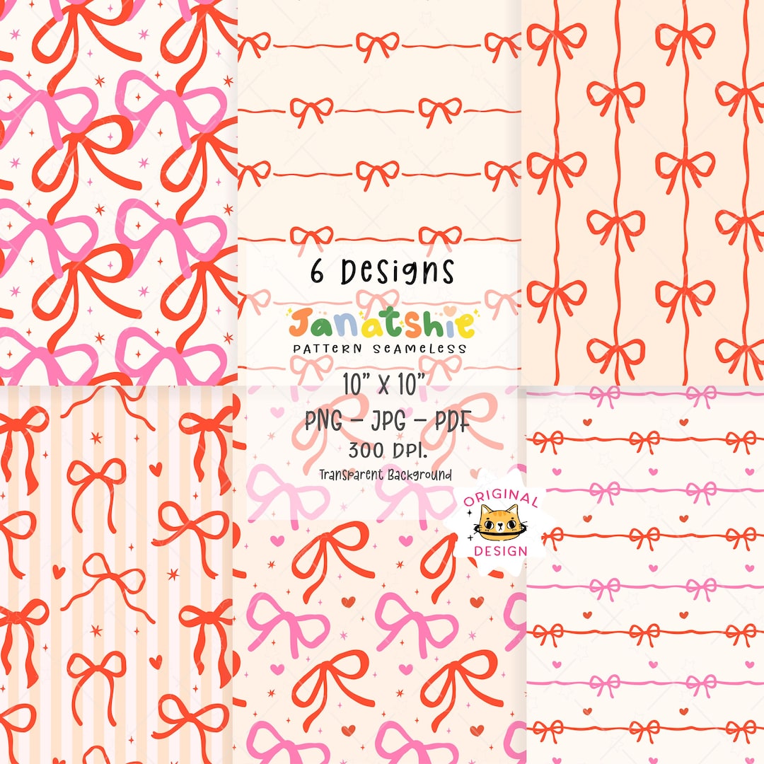 Retro Coquette Wavy Bow Seamless Pattern Red and Pink Whimsical ...