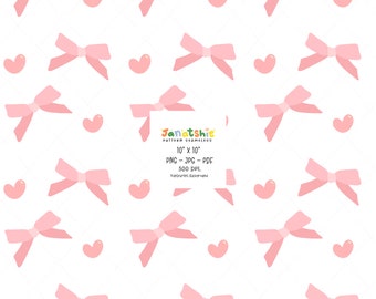 Pink Coquette Ribbon Seamless Pattern, Cute Preppy Pink Ribbon Bow ...